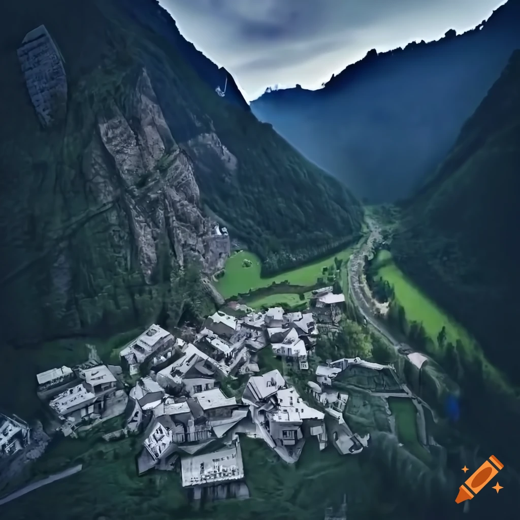 Architecture mountain village map blueprint model, birds eye view, best ...