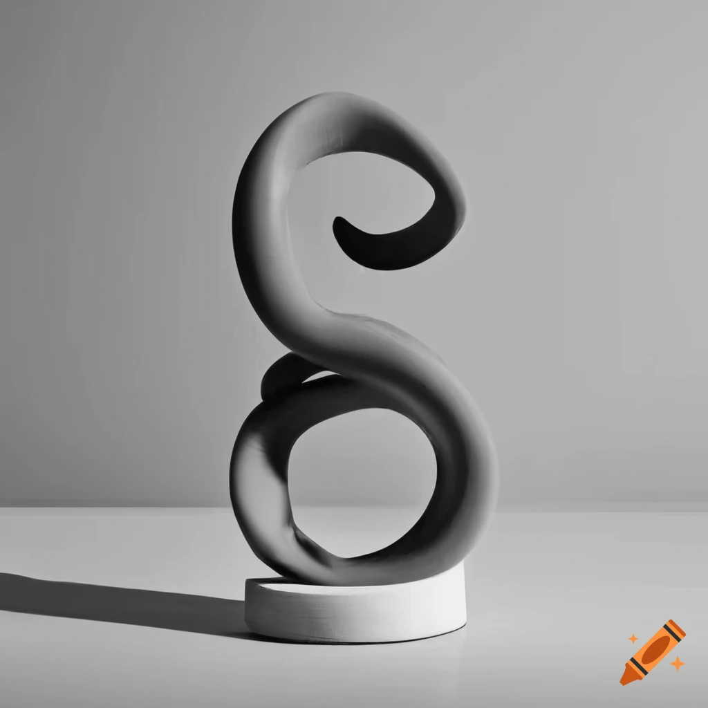 Abstract black and white non figurative black surface form line sculpture