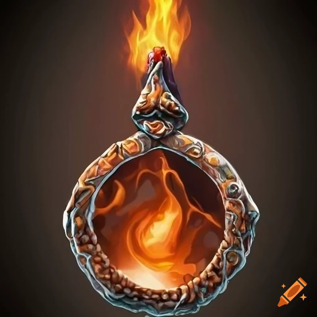 Dnd style amulet with fire, air, water and earth stones