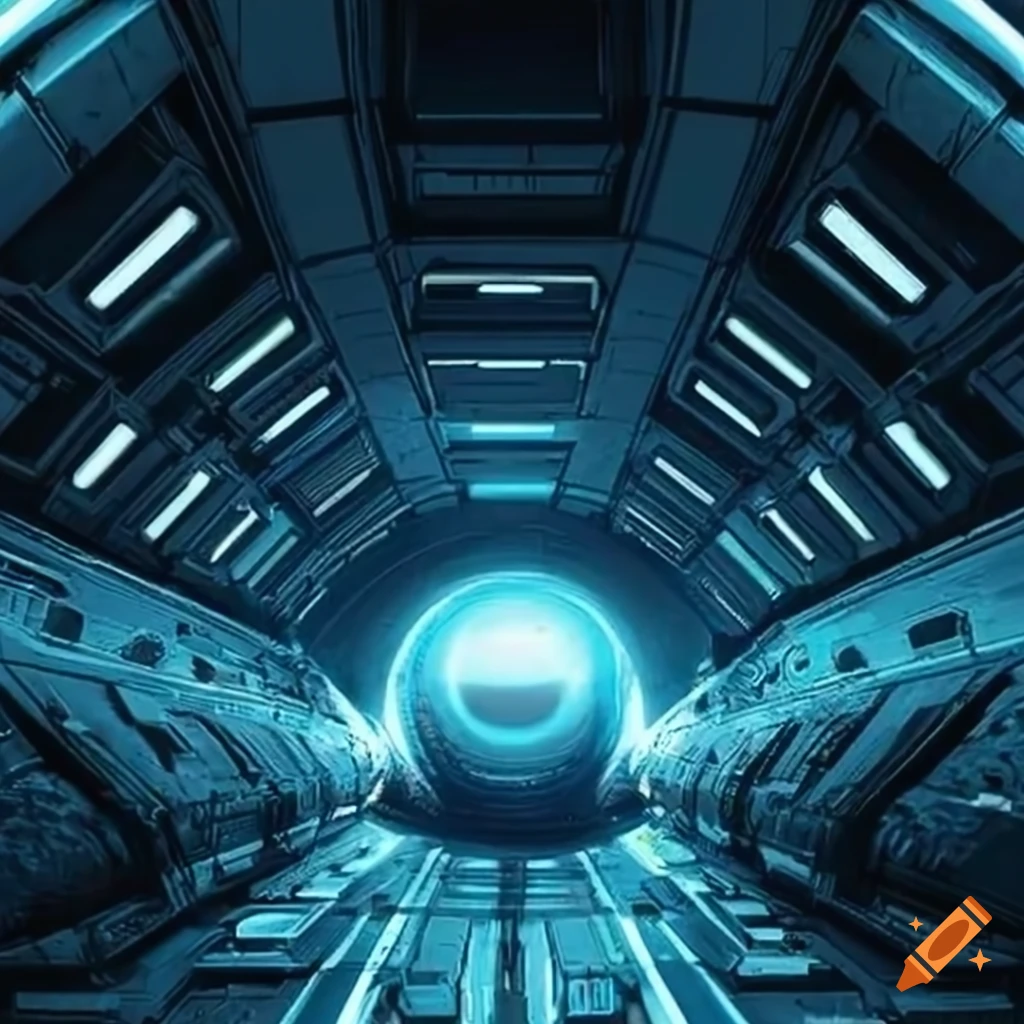 A massive futuristic sci-fi train navigating through a cave system