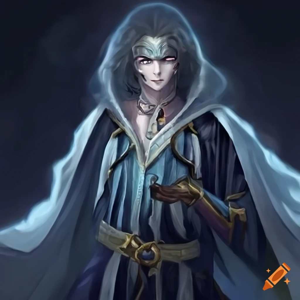 Mystic mage man in white robes on Craiyon