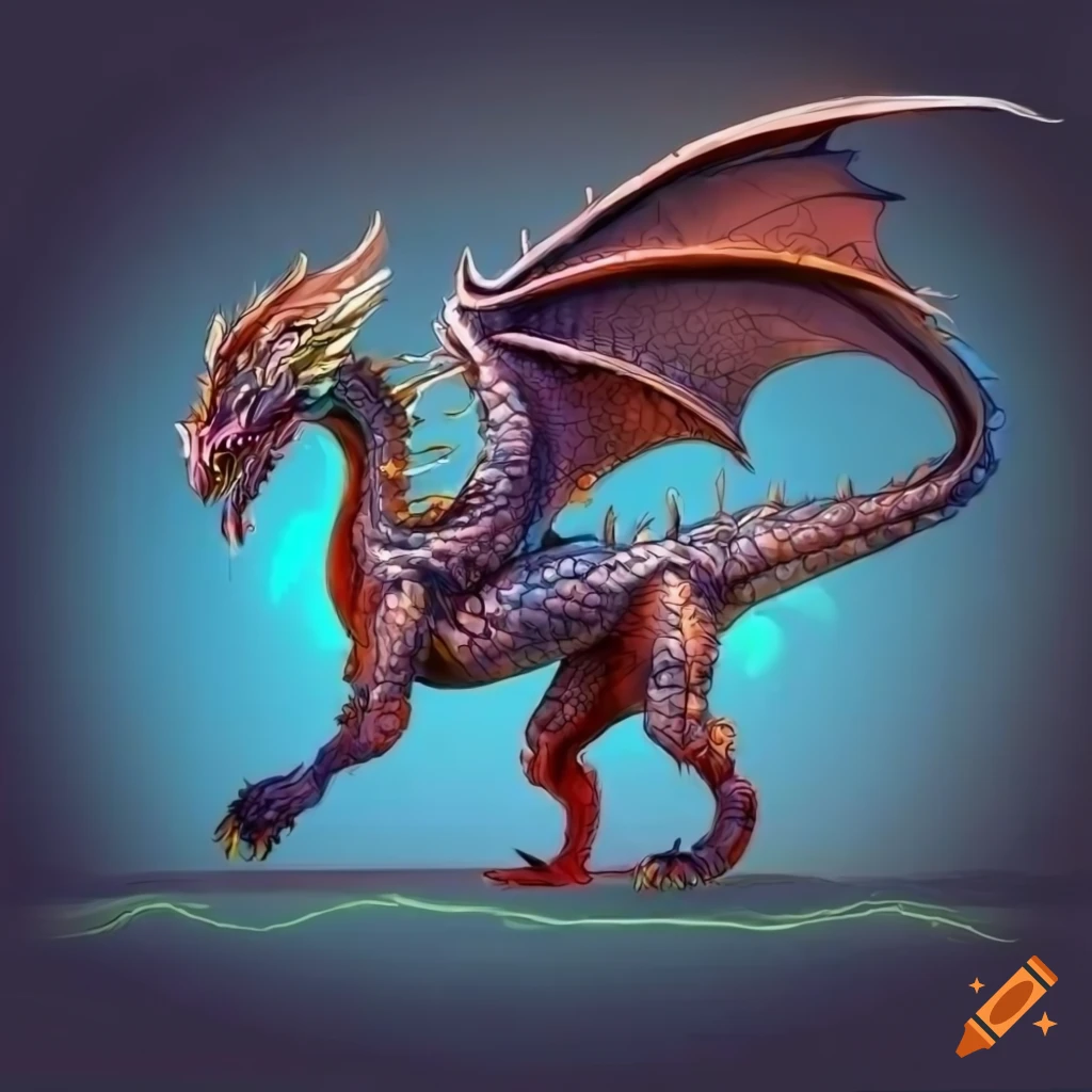 Concept designs of a dragon. full dragon body. dragon has four legs and ...