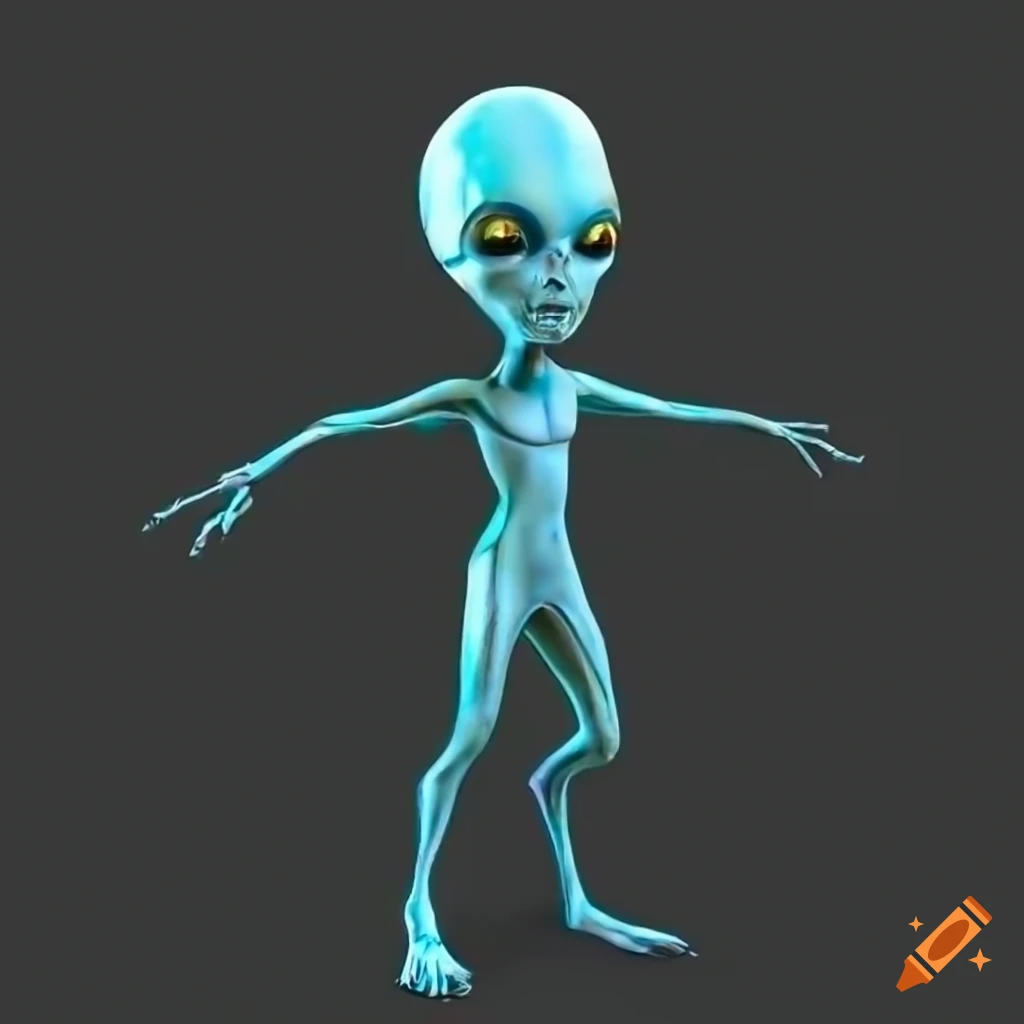3d alien character in a mysterious pose with vibrant colors in full ...
