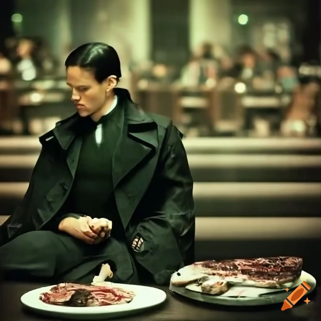 Hundreds of copies of Neo from the matrix all sitting in a grid of ...