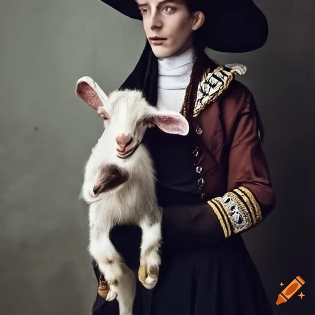 Victorian sea captain with baby goats on Craiyon