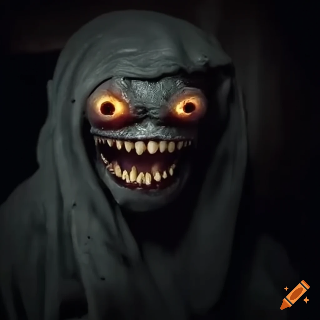 Ghoulish creature with fearsome teeth and glowing eyes on Craiyon