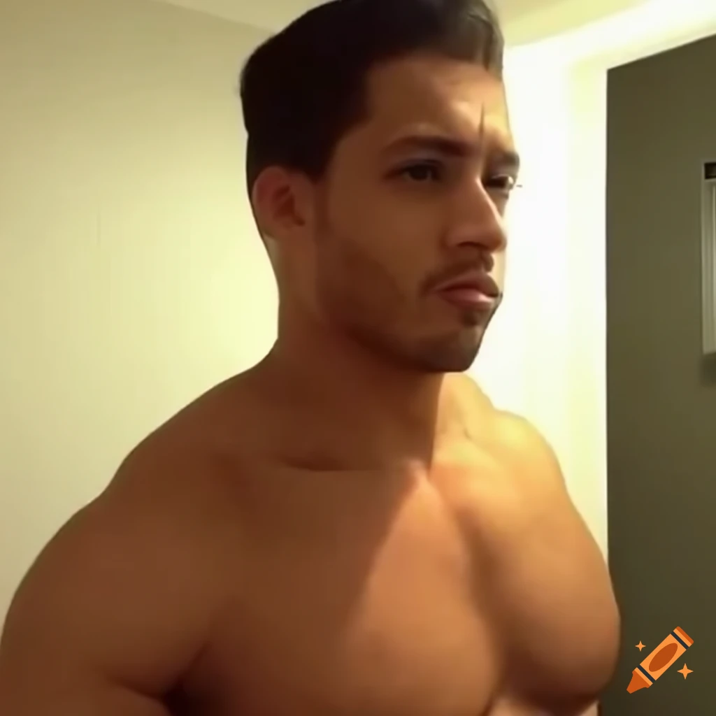 Mirror selfie of a manly masculine macho buff ethnic guy, video cam