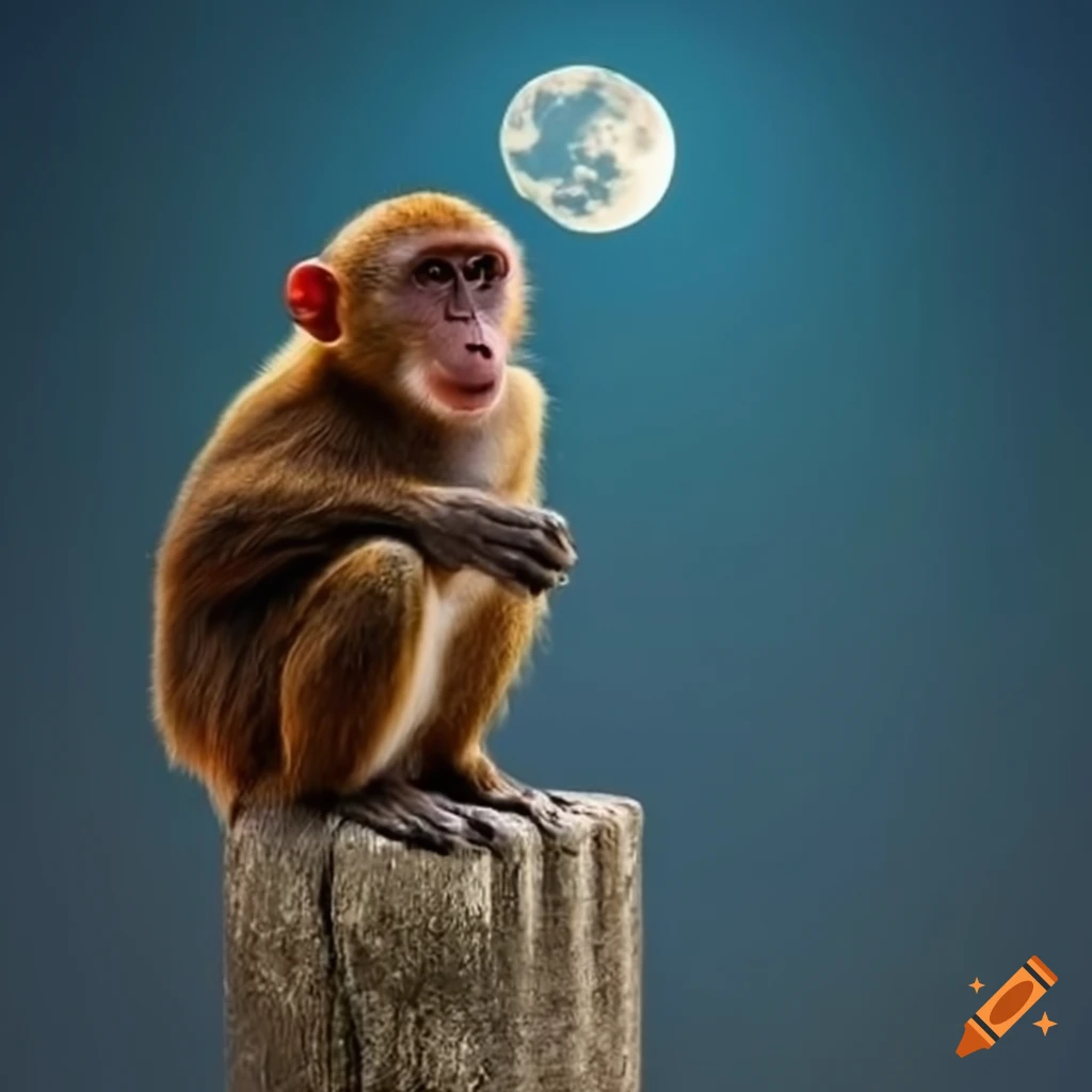 Monkey holding moon on top of a tower on Craiyon