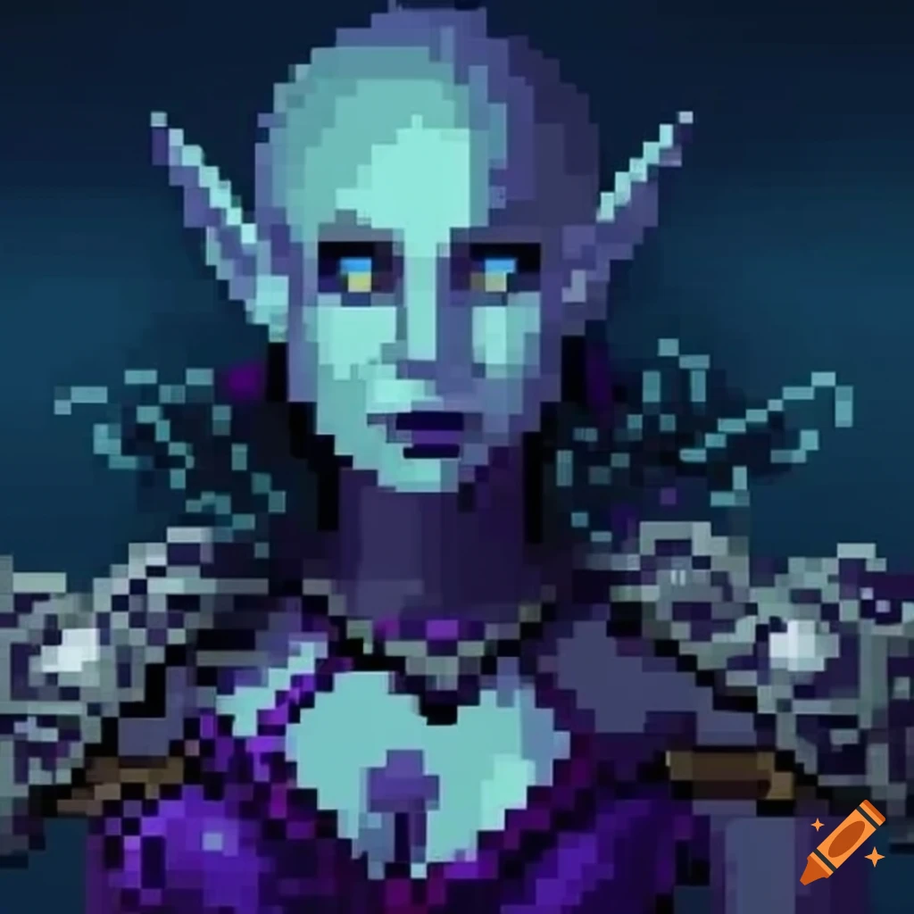Pixel art of a female night elf from world of warcraft, that has a ...