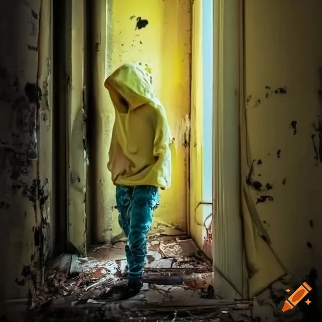 Figure standing at the end of of a hallway in a abandoned asylum that ...