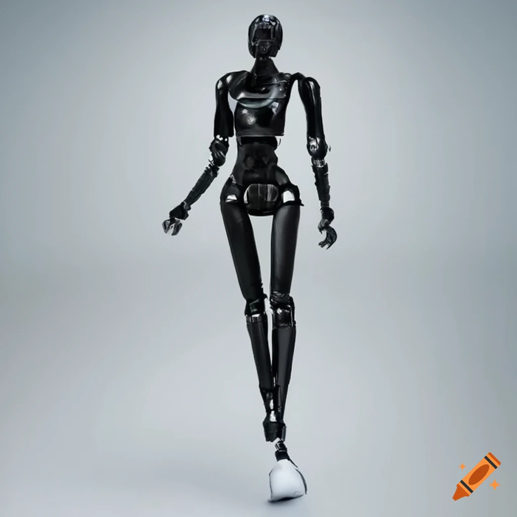 Female black action figure body humanoid robot long reflective legs ...