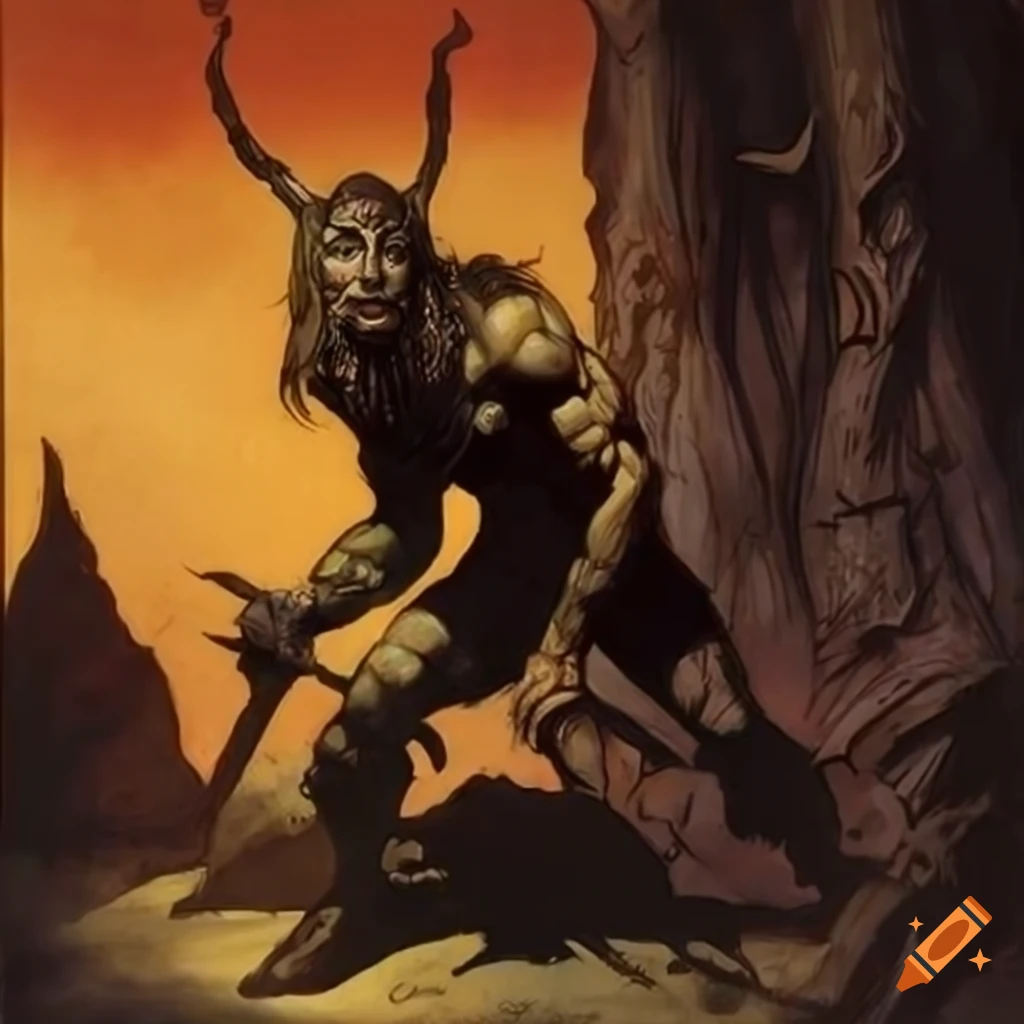 Frank frazetta, the elder scrolls, dark elf, dunmer, male on Craiyon