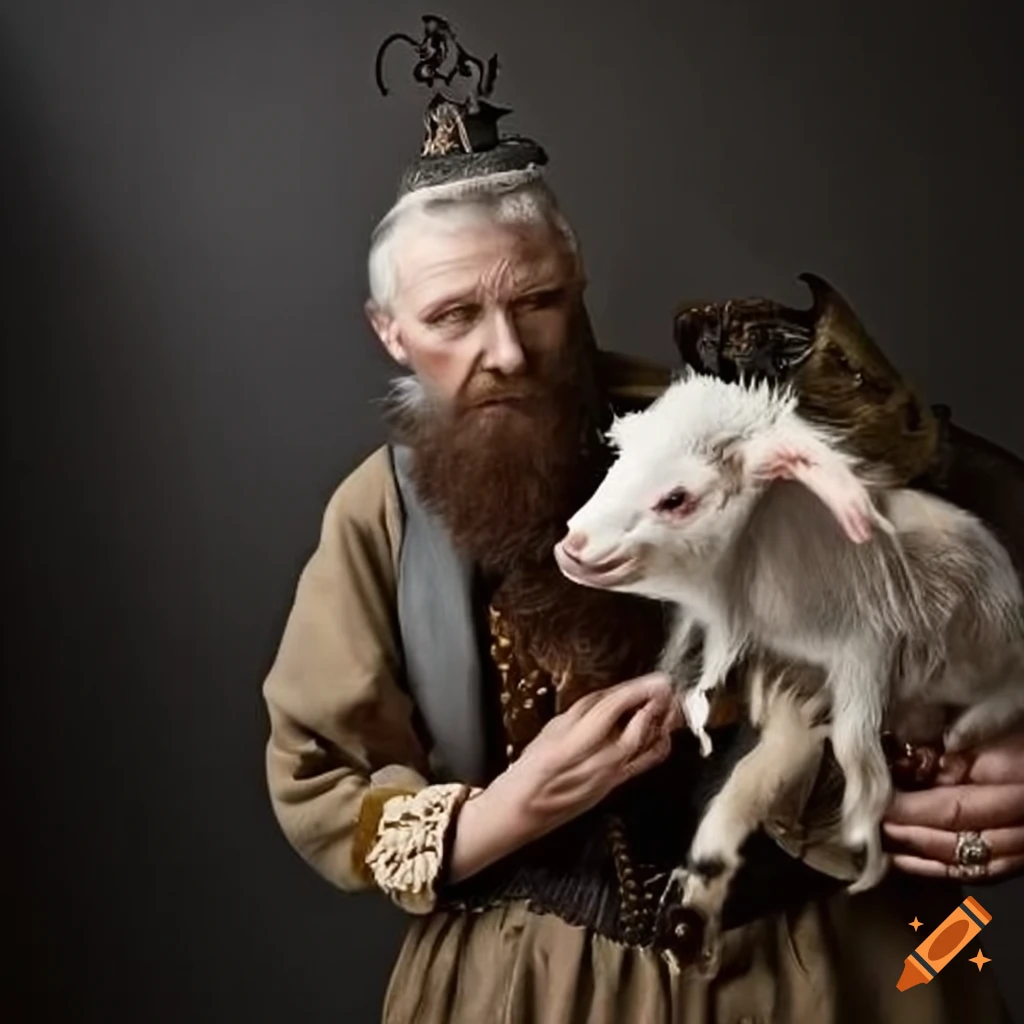 Victorian sea captain with baby goats