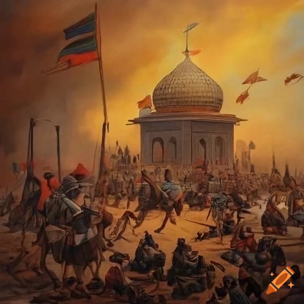 Historical painting depicting the Siege of Baghdad by Mongol, 32K ...