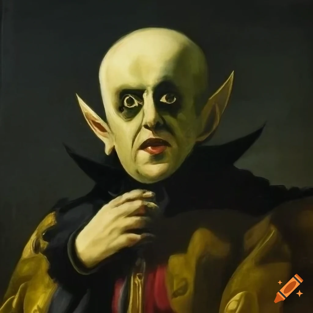 Fat nosferatu with a huge belly wearing royal robes in a medieval ...