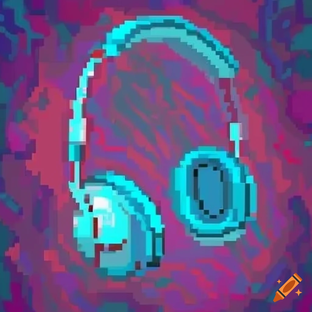 Pixel art of headphones on a vibrant background on Craiyon