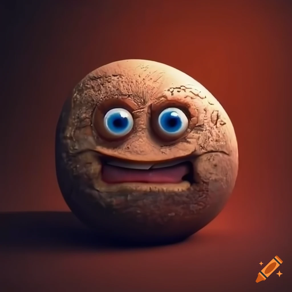 Cool rock with eyes and funny smile, 4k