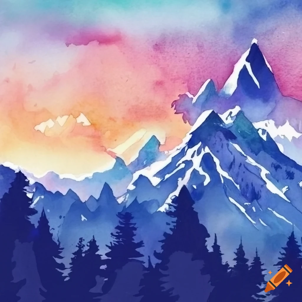 Watercolor ural mountains on Craiyon