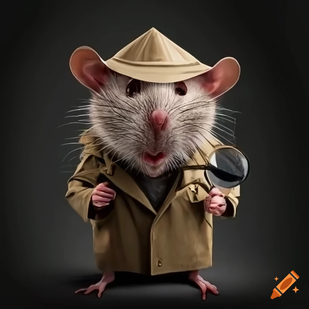 A detective rat in a trenchcoat holding a magnifying glass on Craiyon