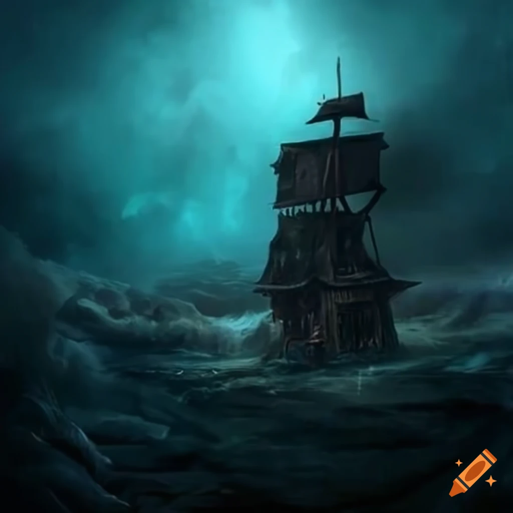 Scary pirate in a hard storm in the night