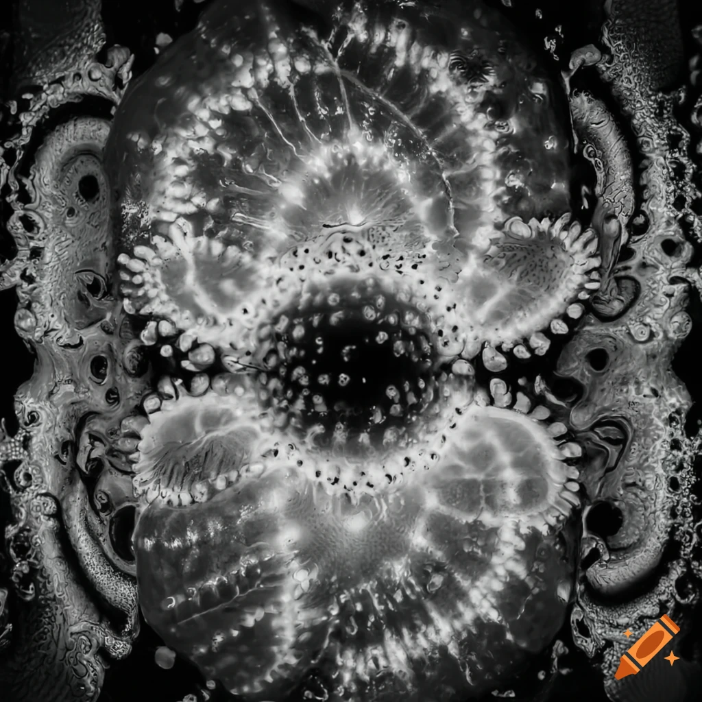Black and white dmt orb with tentacles