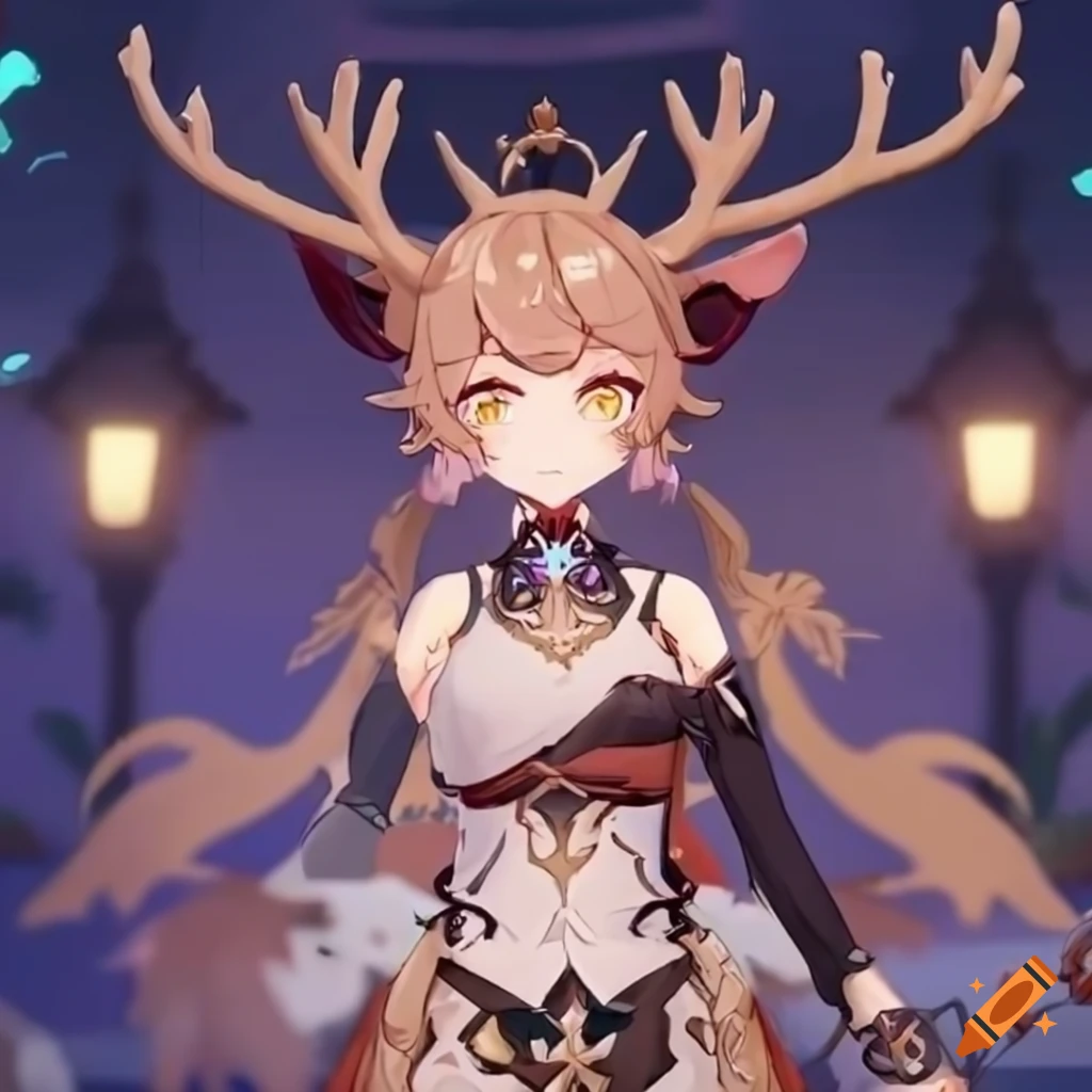 Anime-style girl with deer features inspired by Genshin Impact on Craiyon