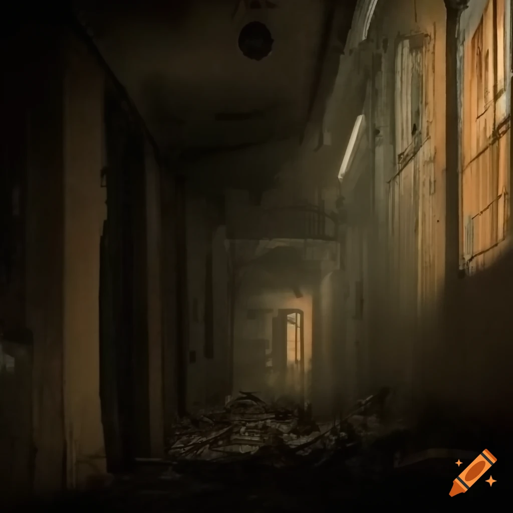 Abandoned city, night, creepy on Craiyon