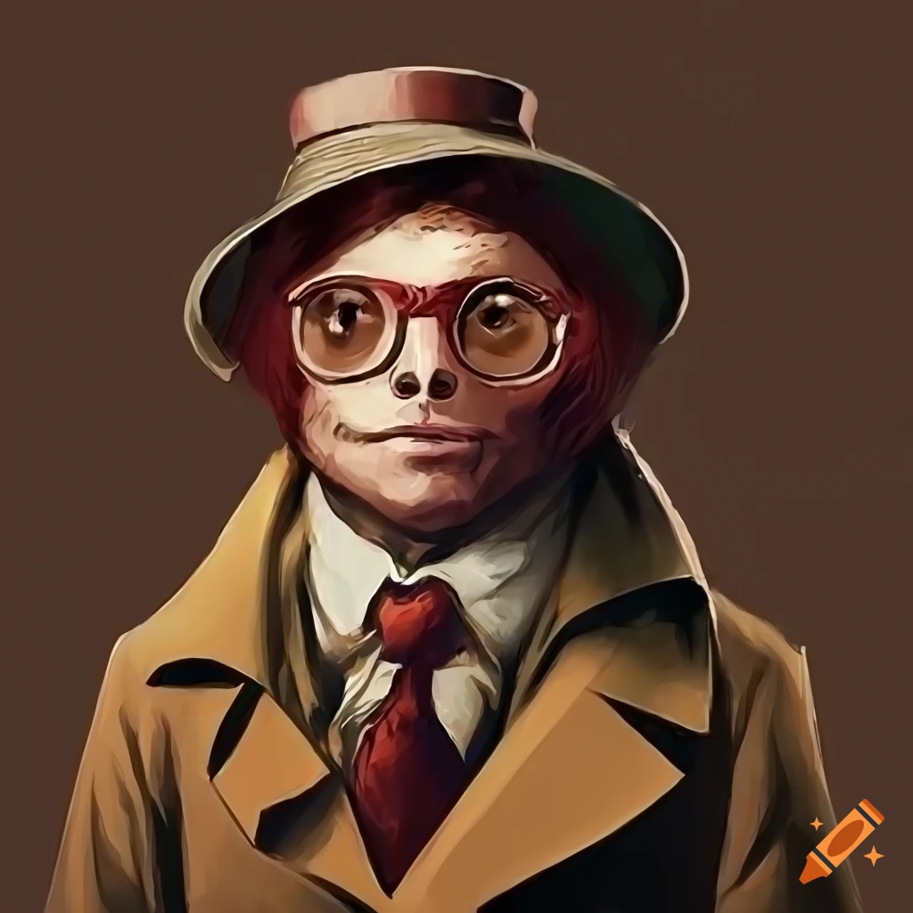 19th century sloth detective, digital art, trenchcoat, pipe, glasses on ...