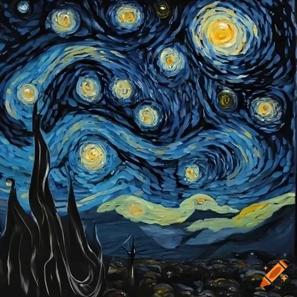 Hyper detailed painting of starry night with many orbs on Craiyon