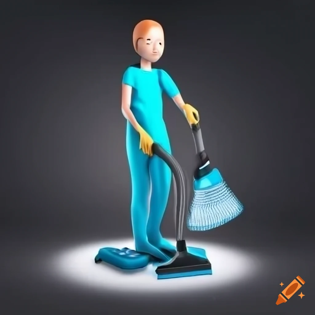 3d illustration of person cleaning with vacuum cleaner on Craiyon