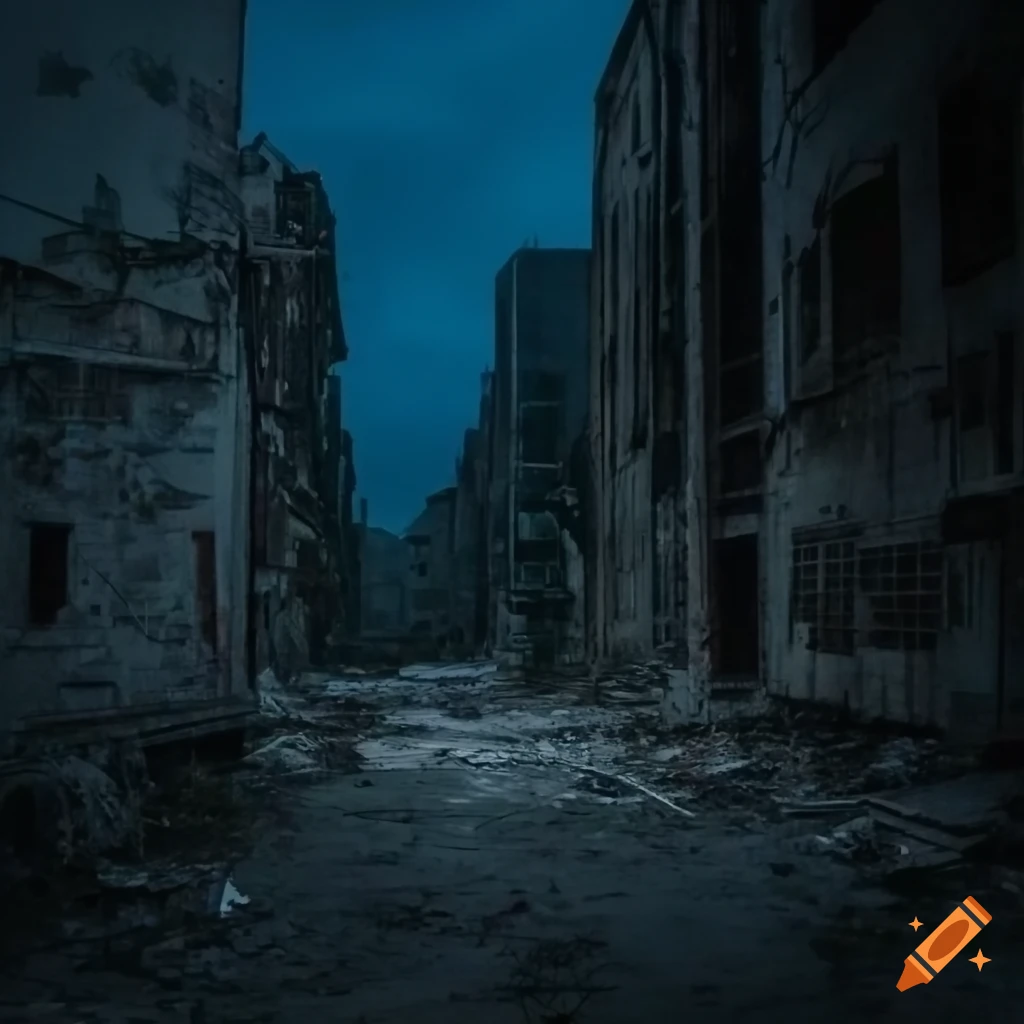 Abandoned city, night, creepy on Craiyon