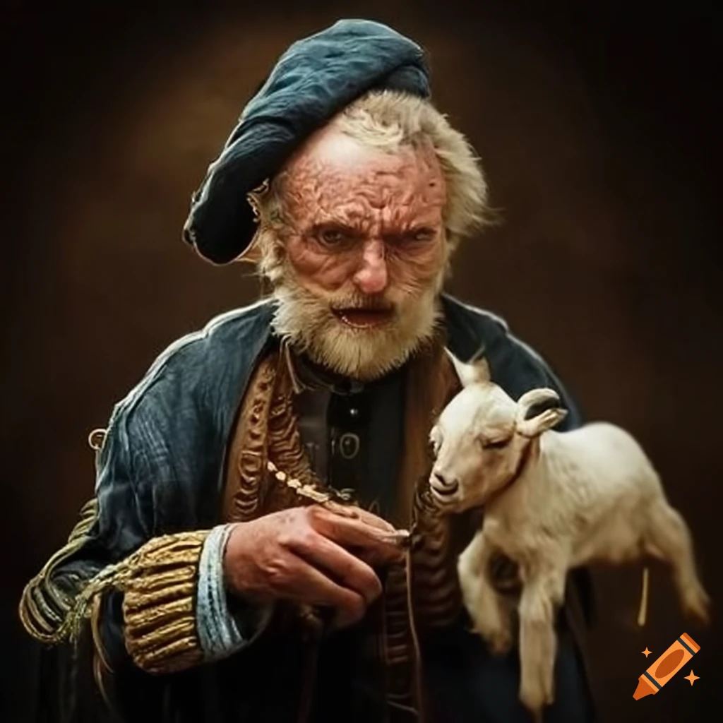 Victorian sea captain with baby goats on Craiyon