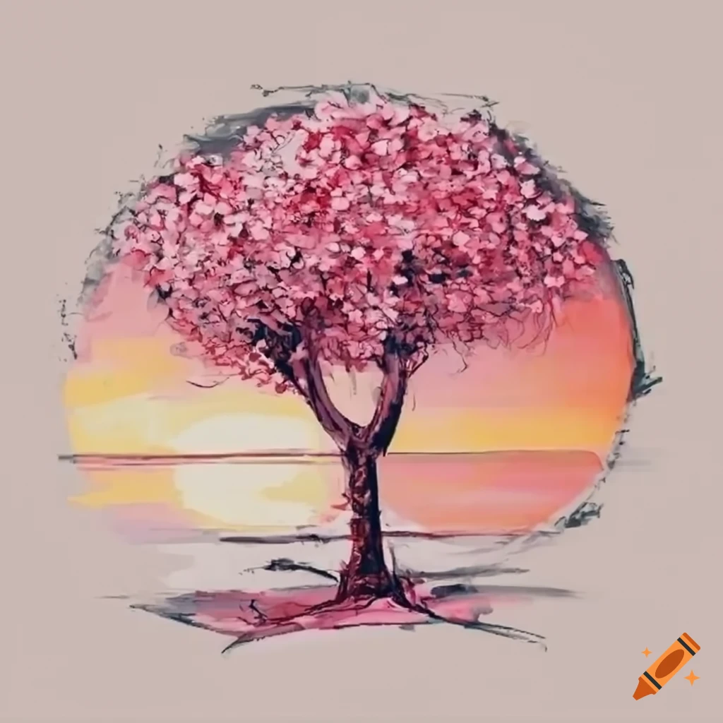 Cherry tree with sunrise font