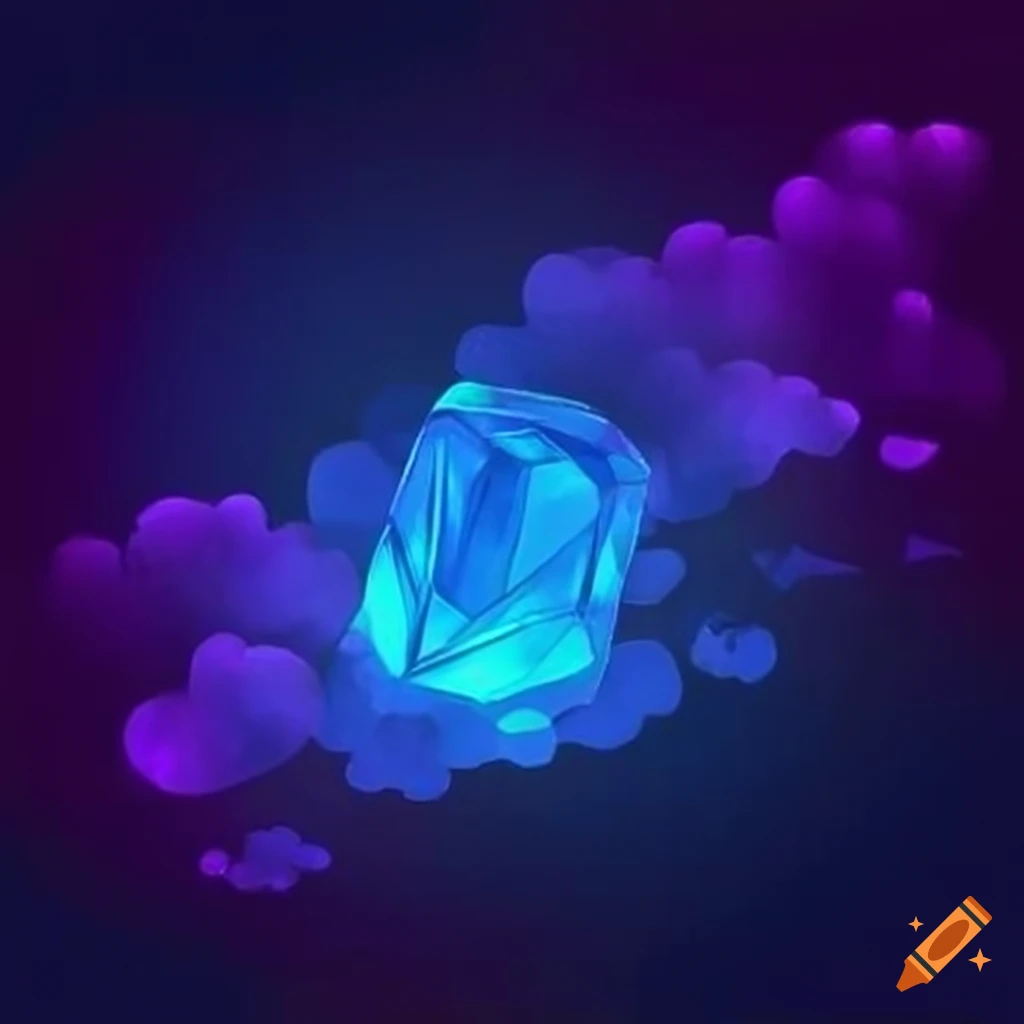 An uncut gemstone containing glowing blue storm clouds and rain