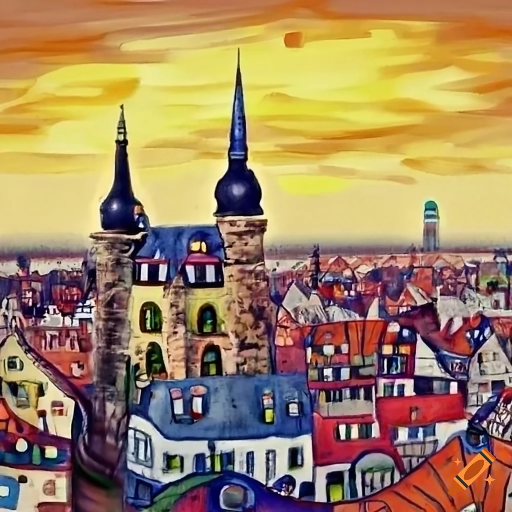 Surreal cityscape of Erfurt, inspired by Dali and Hundertwasser on Craiyon