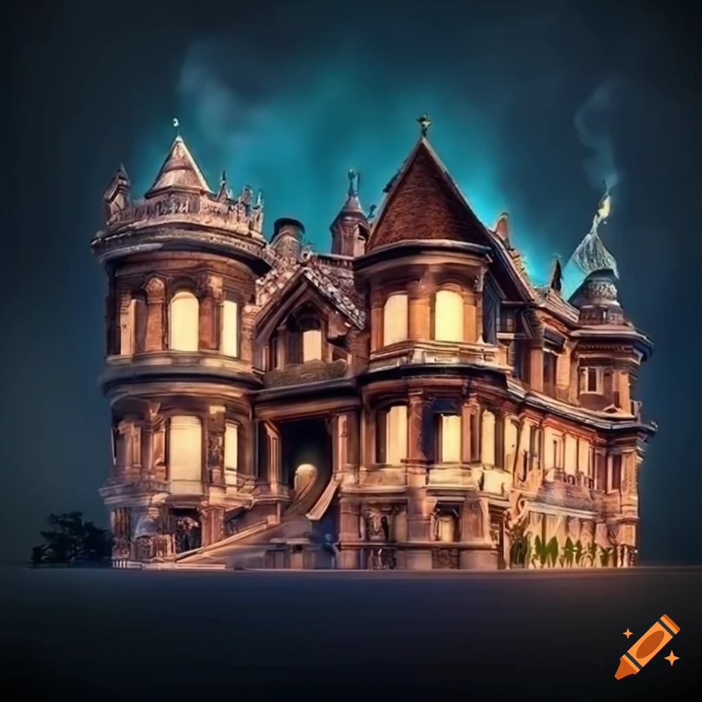 Furturistic 3D 4 story mansion, high definition, photo realistic, smoky ...