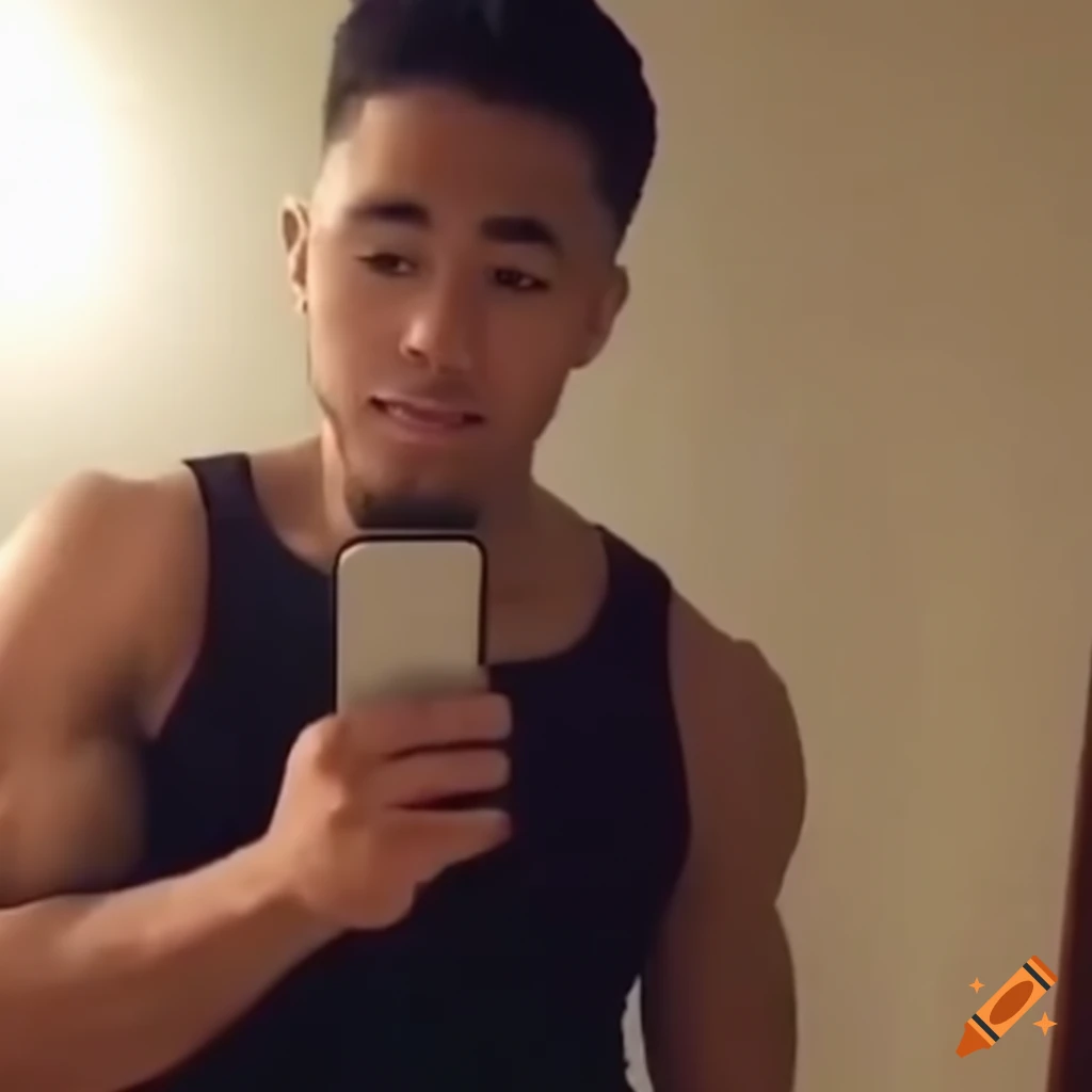 Mirror selfie of a Manly masculine macho buff ethnic guy, video cam on Craiyon