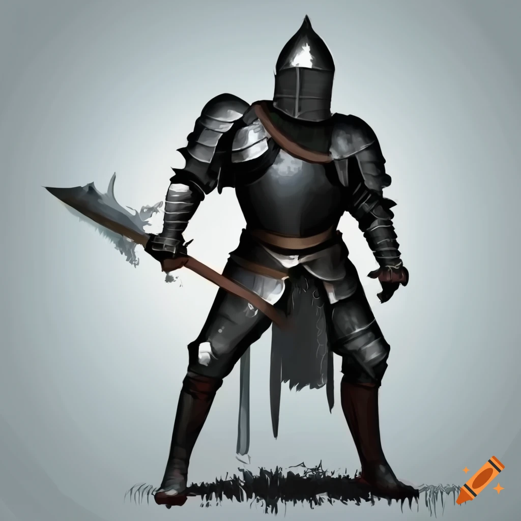 Intimidating knight in black armor with helmet and cloth around ...