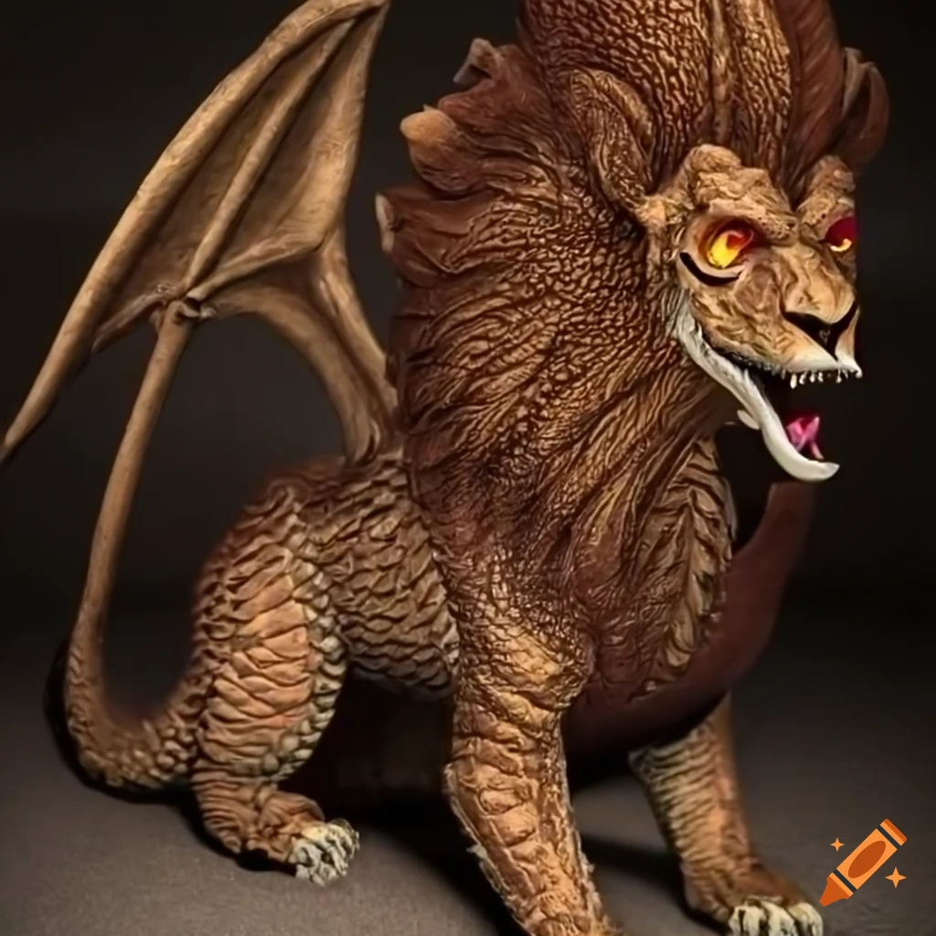 Majestic detailed lion dragon with long baboon face, reptilian details ...