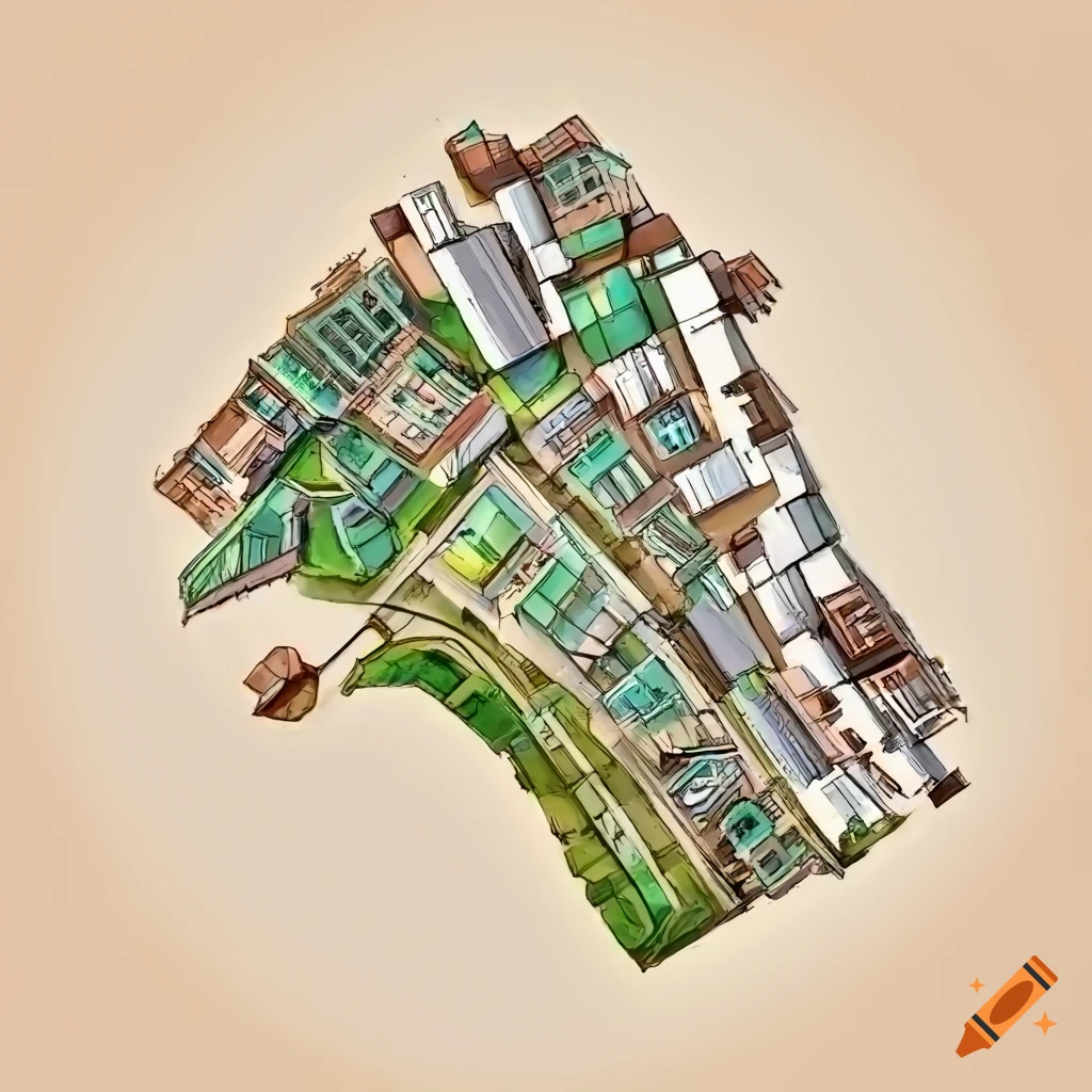 Village plan, architecture business blueprint model, birds eye view ...