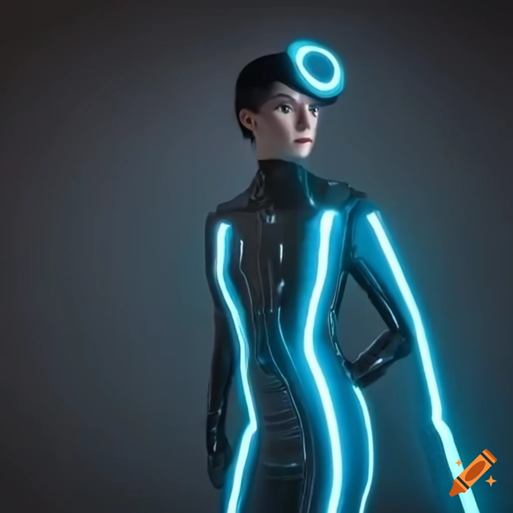 A person in a futuristic tron-inspired suit on Craiyon