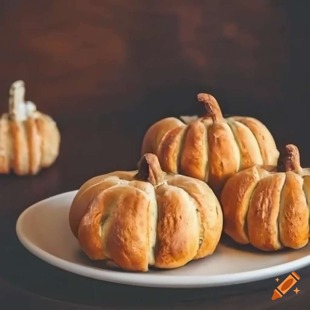 Delicious homemade pumpkin-shaped buns with a golden crust