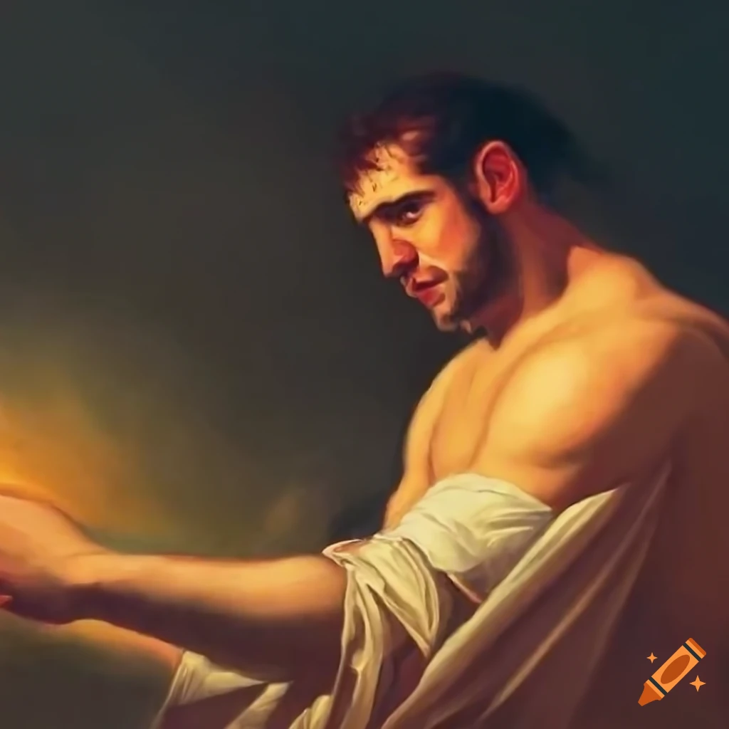 Very detailed, astonishing painting of Adonis standing gloriously ...