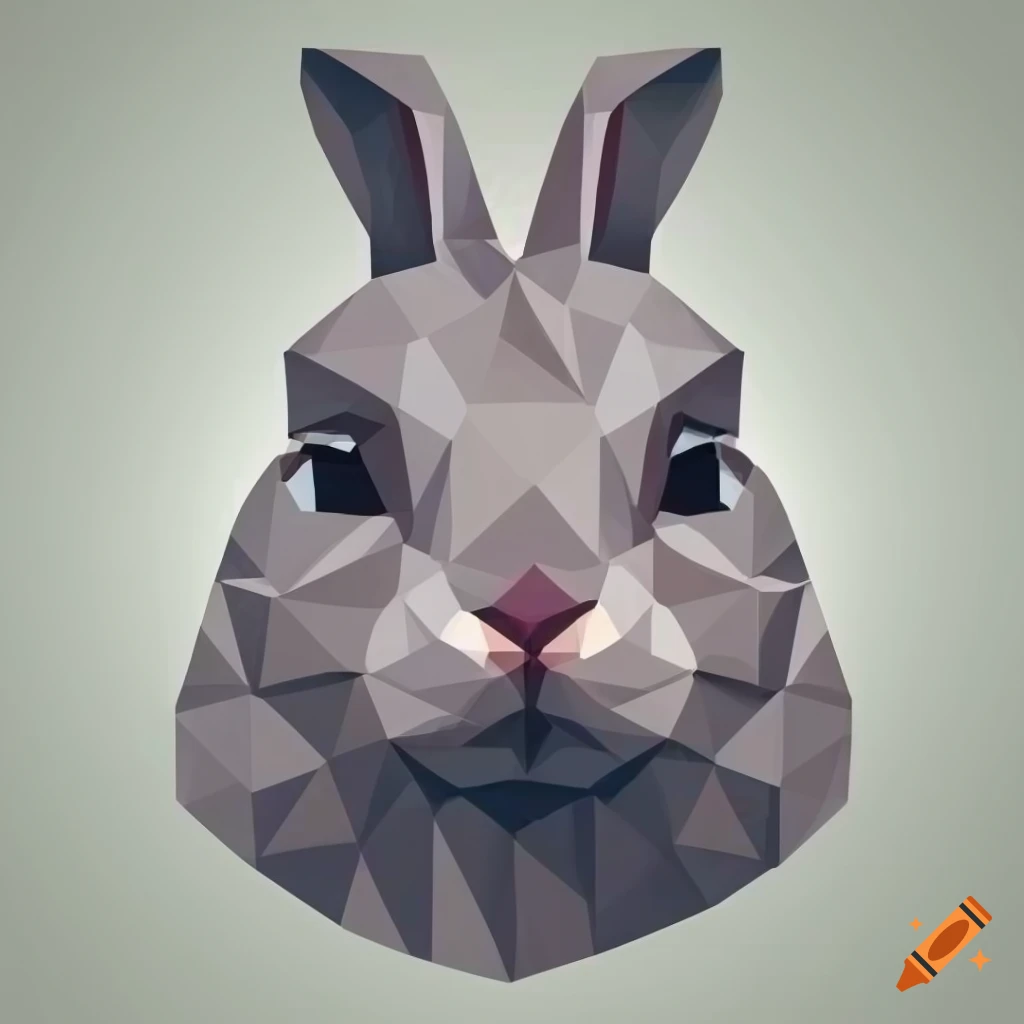 Polygon grey shaded rabbit facing right, icon on Craiyon