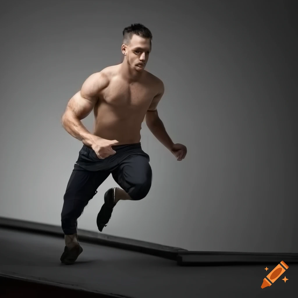 Muscular man running in roof