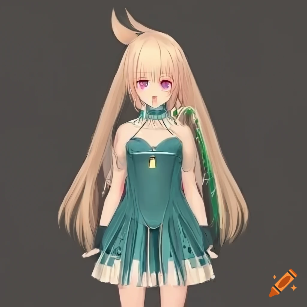 A full body vtuber model design with long light blonde hair in a ...