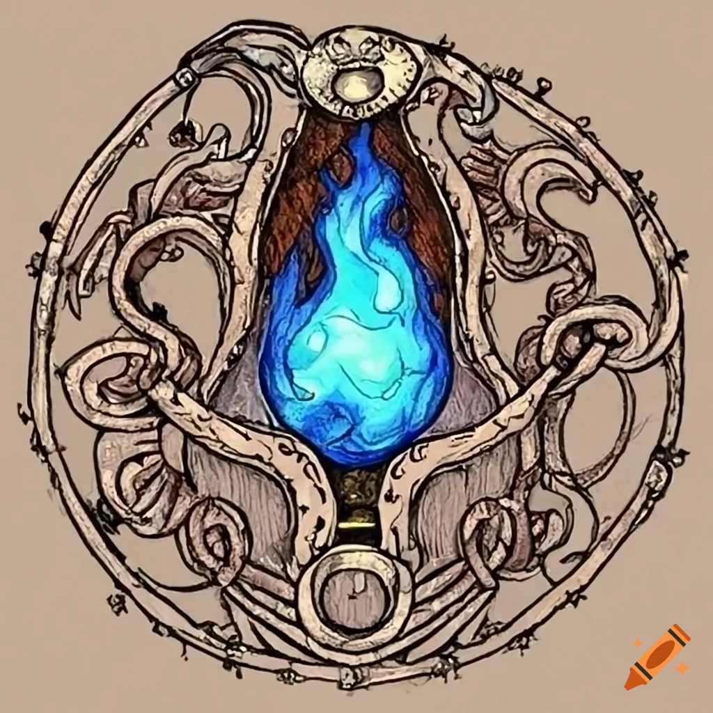 Dnd style amulet with fire, air, water and earth stones on Craiyon