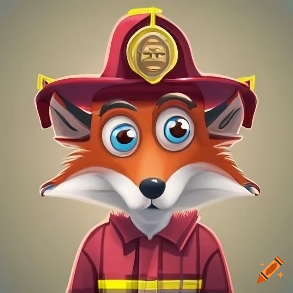Cartoon fox firefighter confused look on Craiyon