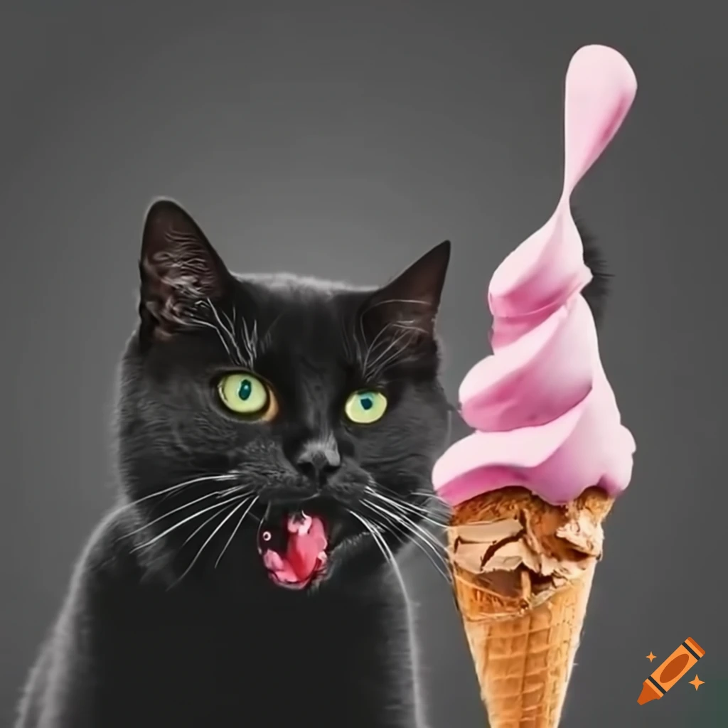 Black Cat Eating Ice Cream
