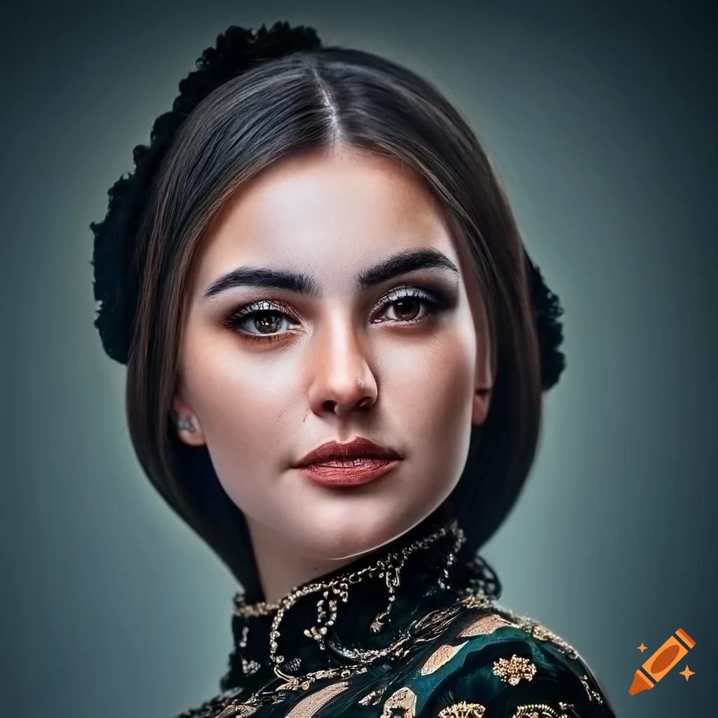Hyper-realistic portrait of a young albanian woman with striking ...